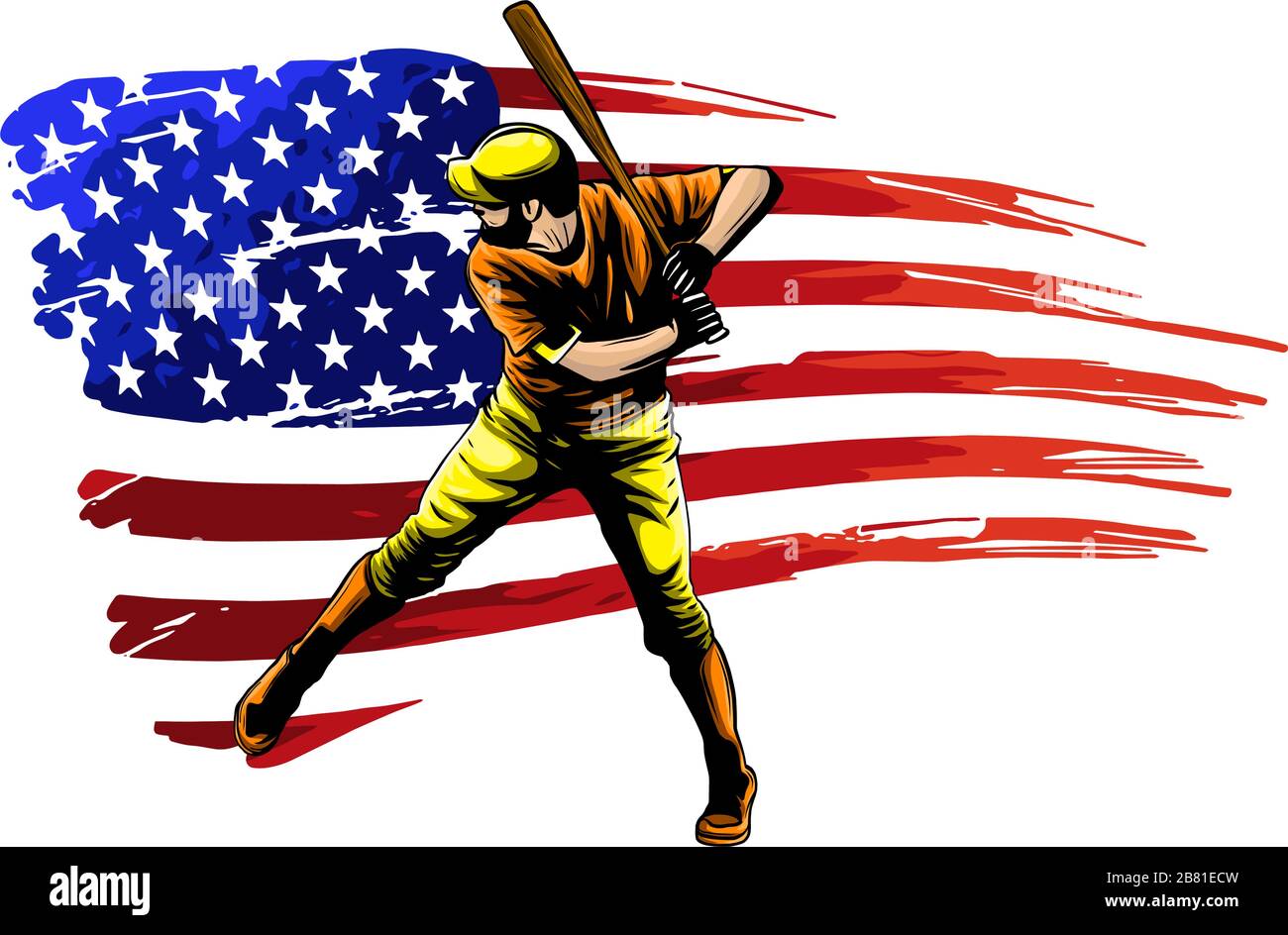 Vector illustration of a baseball player hitting the ball. Beautiful ...
