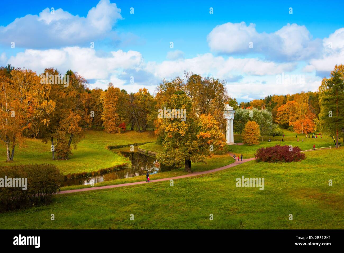 Temple of Friendship on bank of Slavyanka River in colorful autumn ...