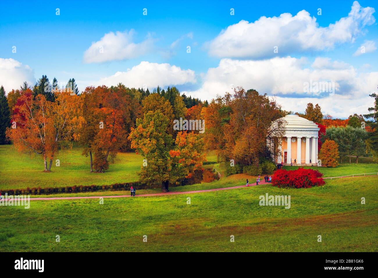 Temple of Friendship on bank of Slavyanka River in colorful autumn ...