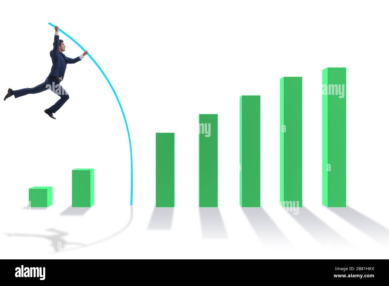 The businessman vault jumping over bar charts Stock Photo - Alamy