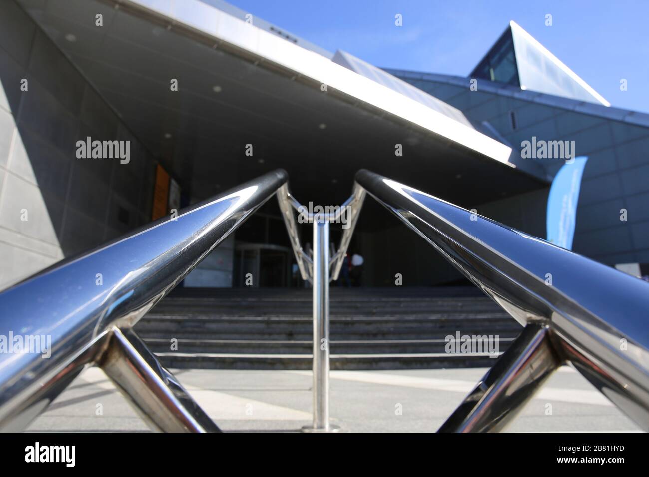 Shiny chrome metal fencing and railings Stock Photo - Alamy