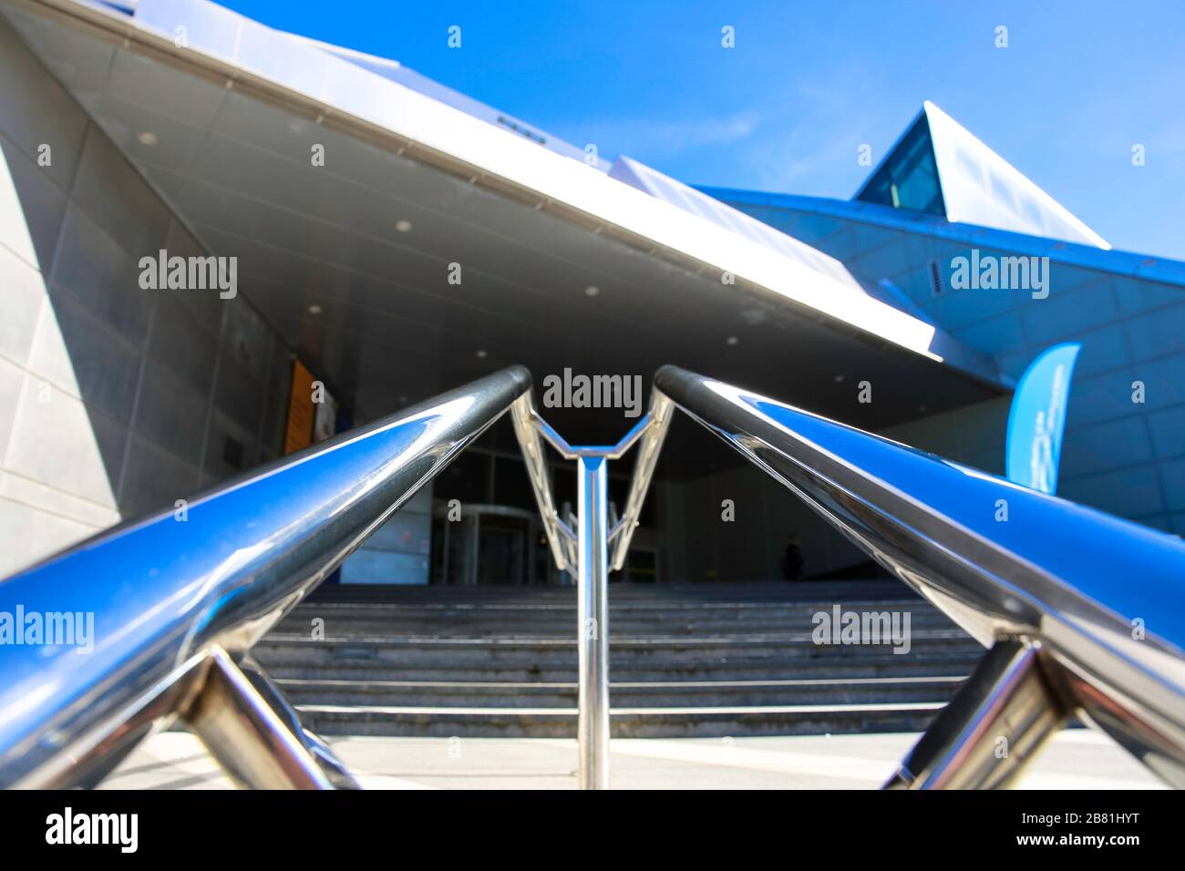 Shiny chrome metal fencing and railings Stock Photo - Alamy