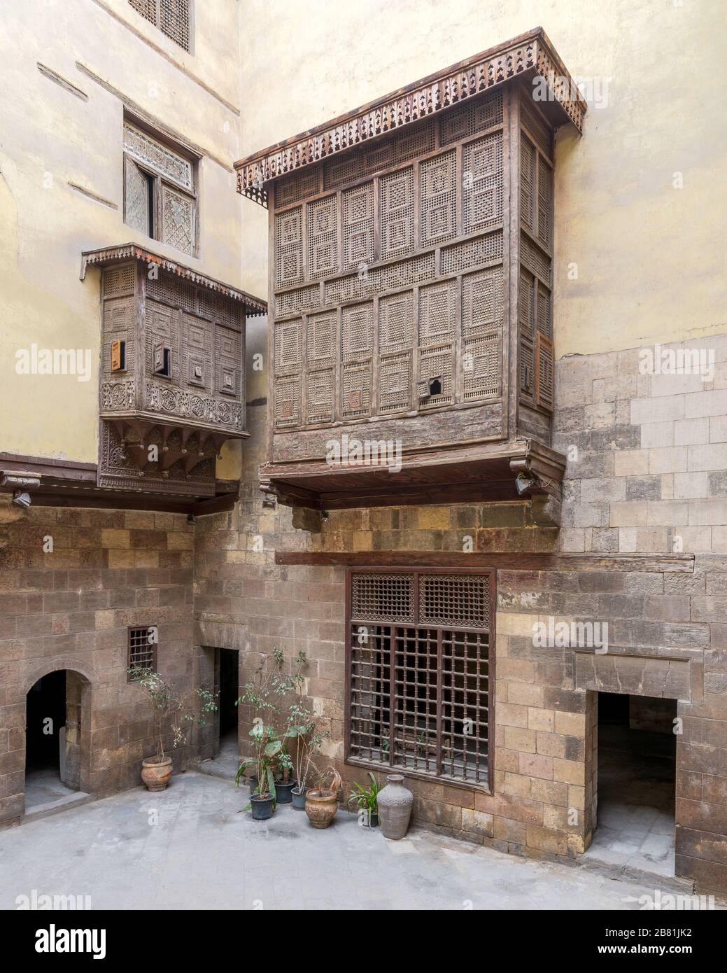 Facade of ottoman era historic house of El Sehemy with wooden oriel ...