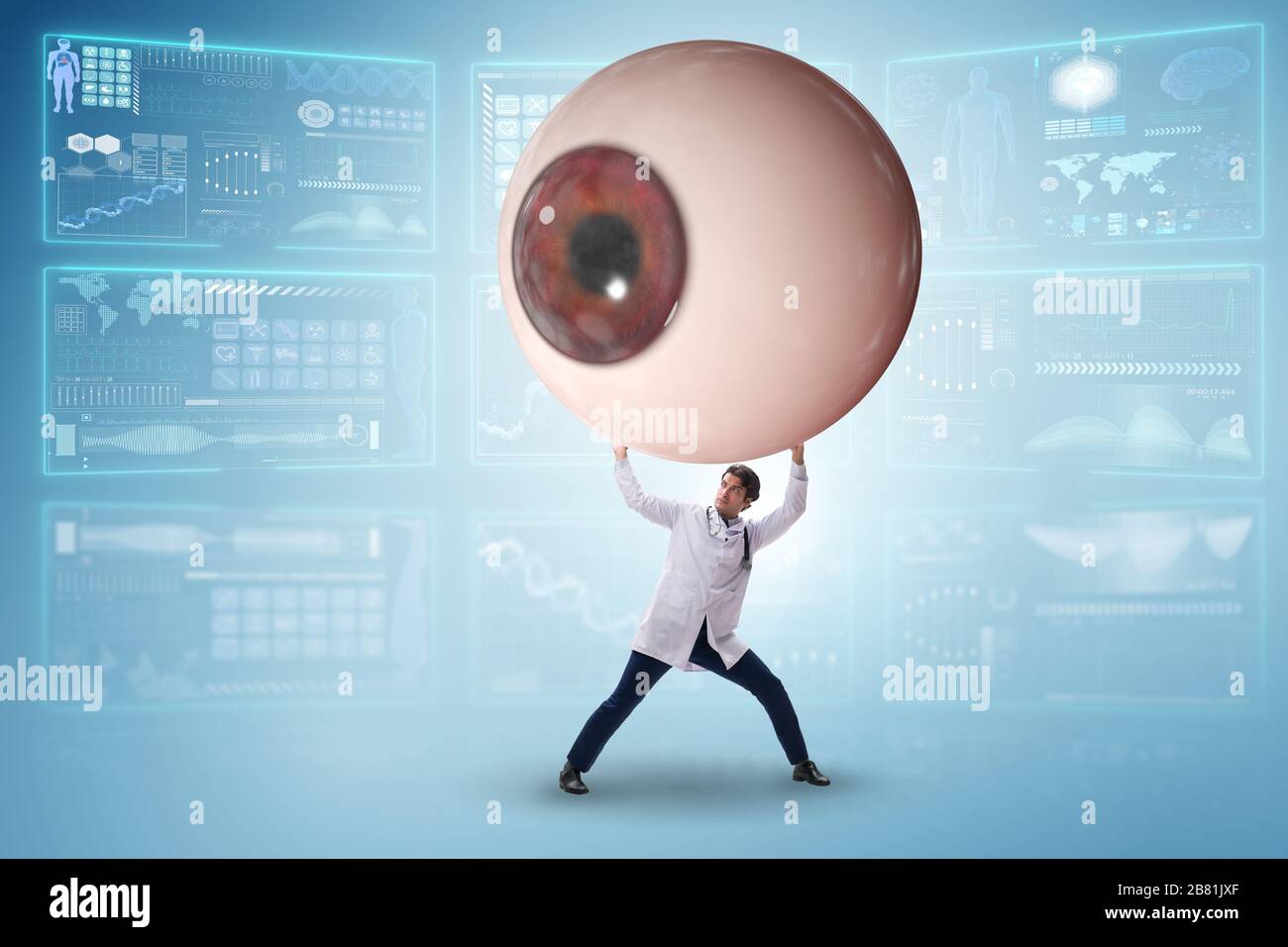 The doctor examining giant eye in medical concept Stock Photo - Alamy