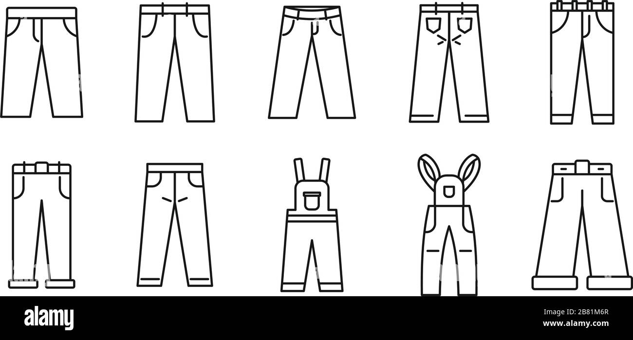 Jeans icons set. Outline set of jeans vector icons for web design ...