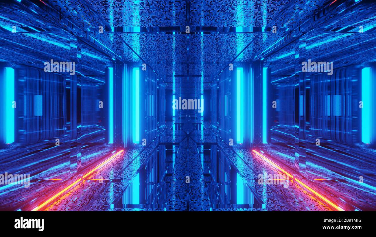 3d illustration background wallpaper of blue futuristic sci-fi tunnel ...