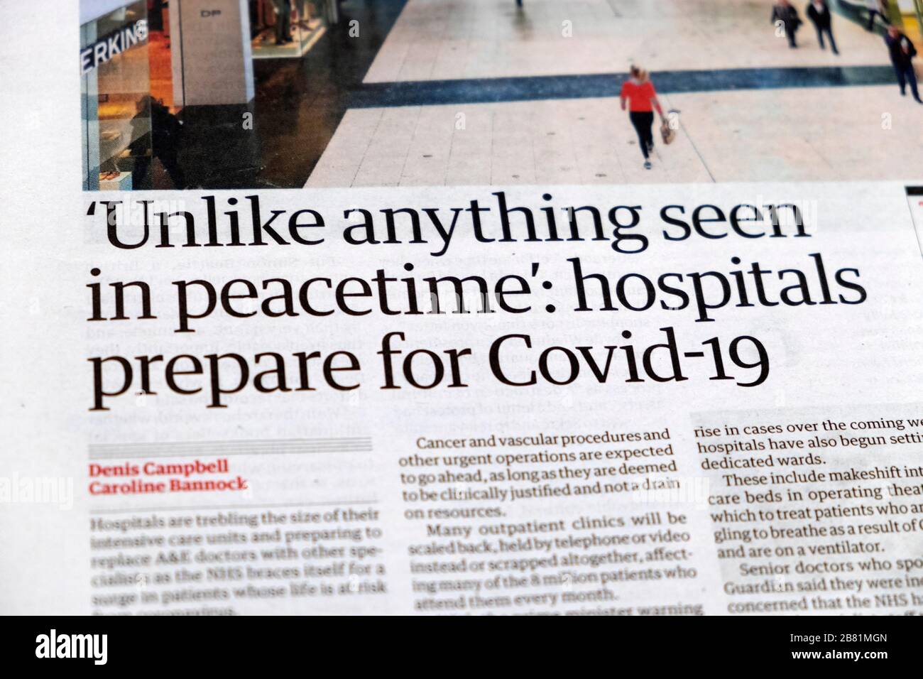 Inside page newspaper headline "Unlike anything seen in peacetime ...