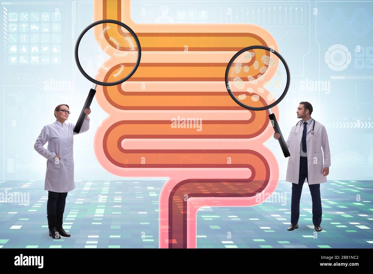 Doctors treating intestines illness - illustration Stock Photo - Alamy