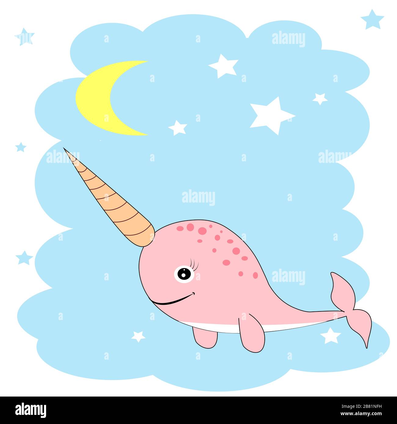 cute narwhal cartoon illustration vector poster Stock Photo - Alamy