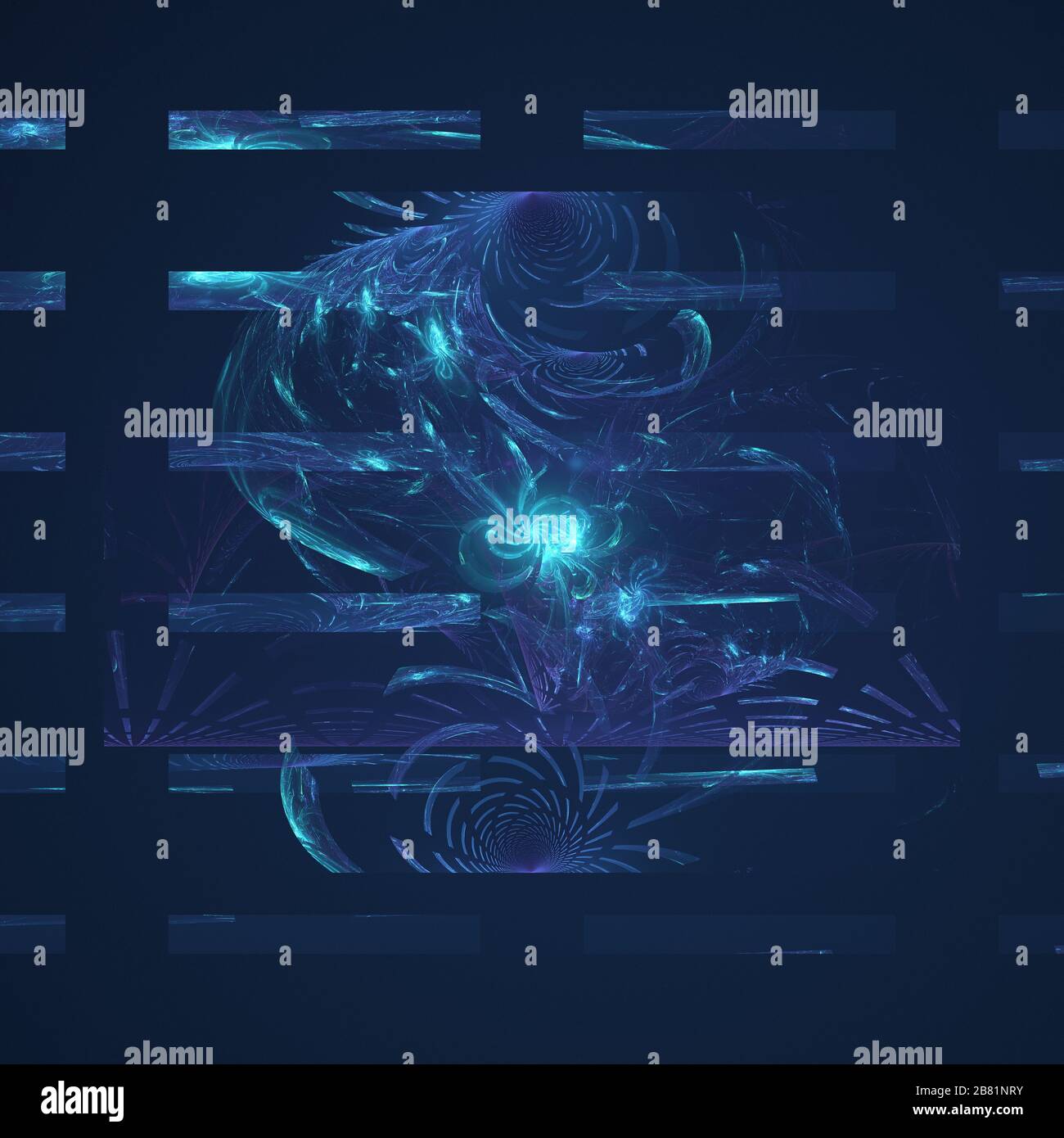 Neon glowing twisted cosmic lines flying in the space. Turbulence curls ...