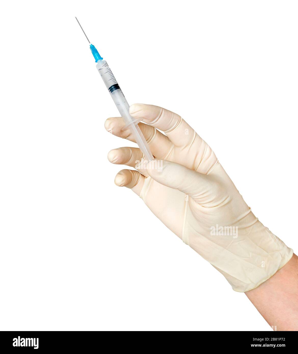 Hand holding syringe isolated on white background. syringe with ...