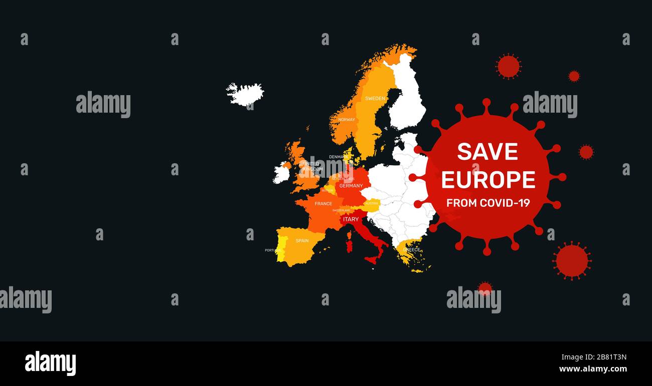 Save europe from covid 19-virus concepts with text and epidemic zone on ...