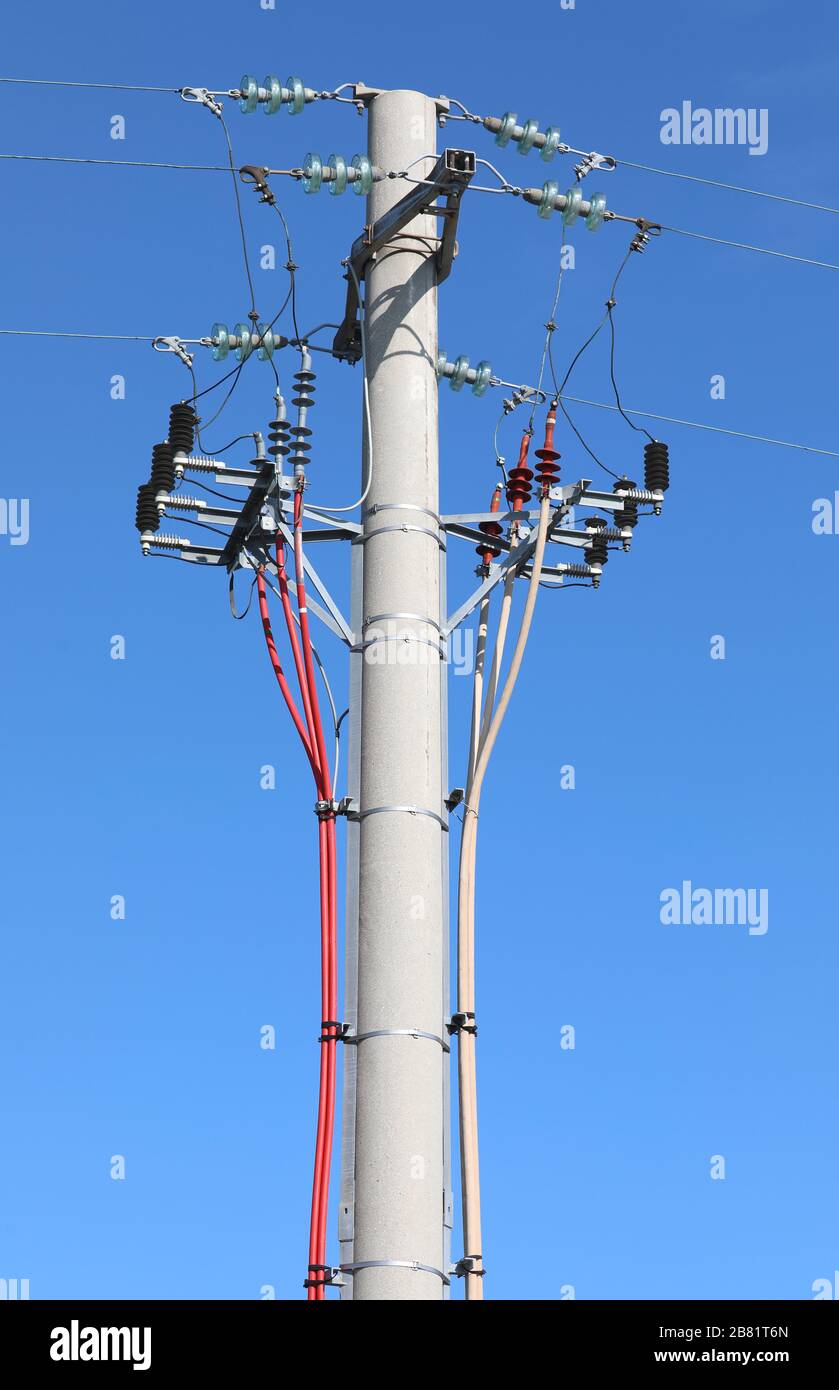 pole with the electrical switch for interventions on electrical high ...
