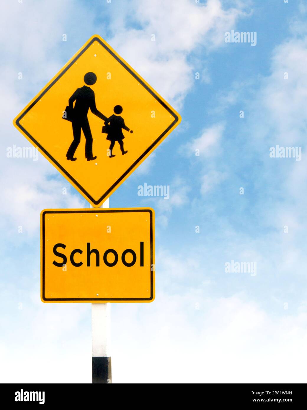 School traffic sign, College School plate sign on sky background Stock ...
