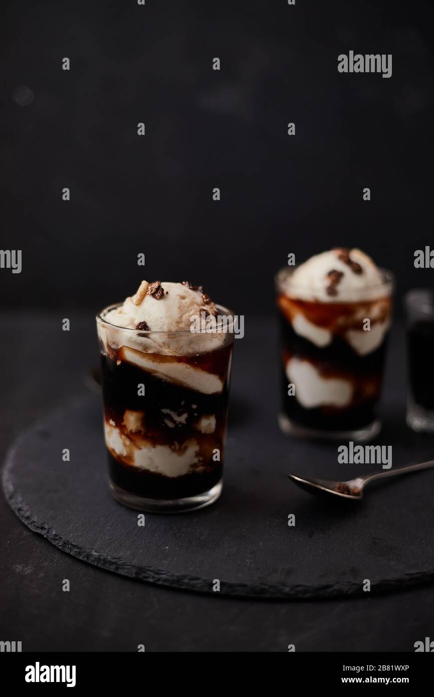 Iced coffee with vanilla ice cream called affogato in Italy Stock Photo ...