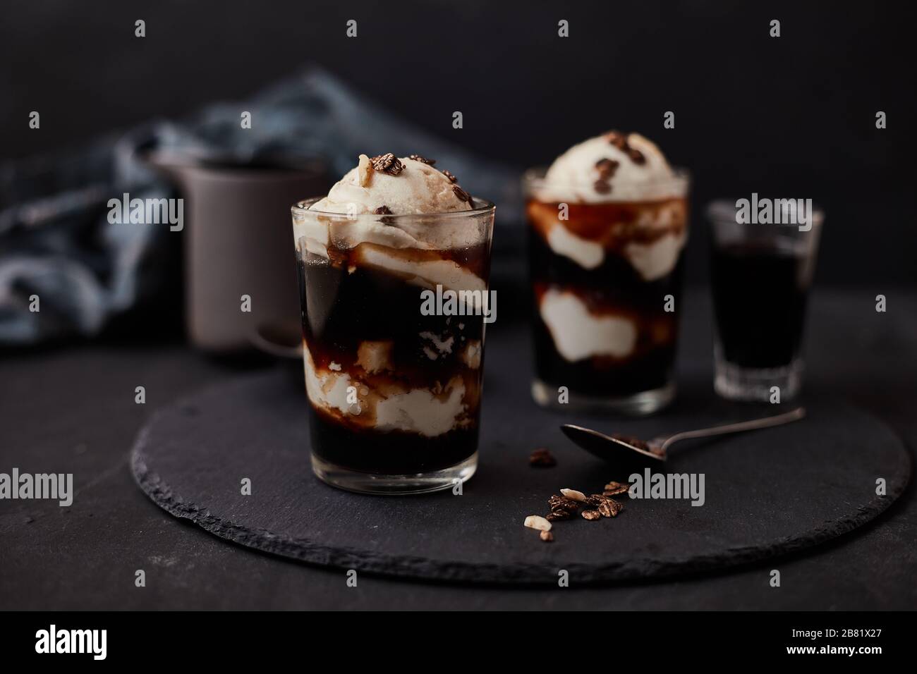 Iced coffee with vanilla ice cream called affogato in Italy Stock Photo ...