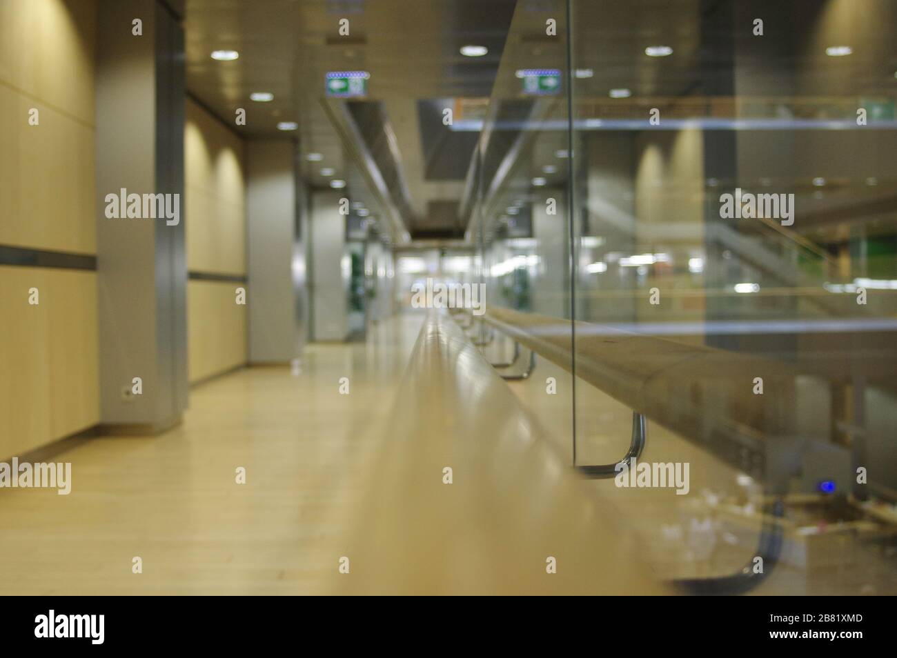 Stainless steel, glass and wood railing.Fall Protection Stock Photo - Alamy