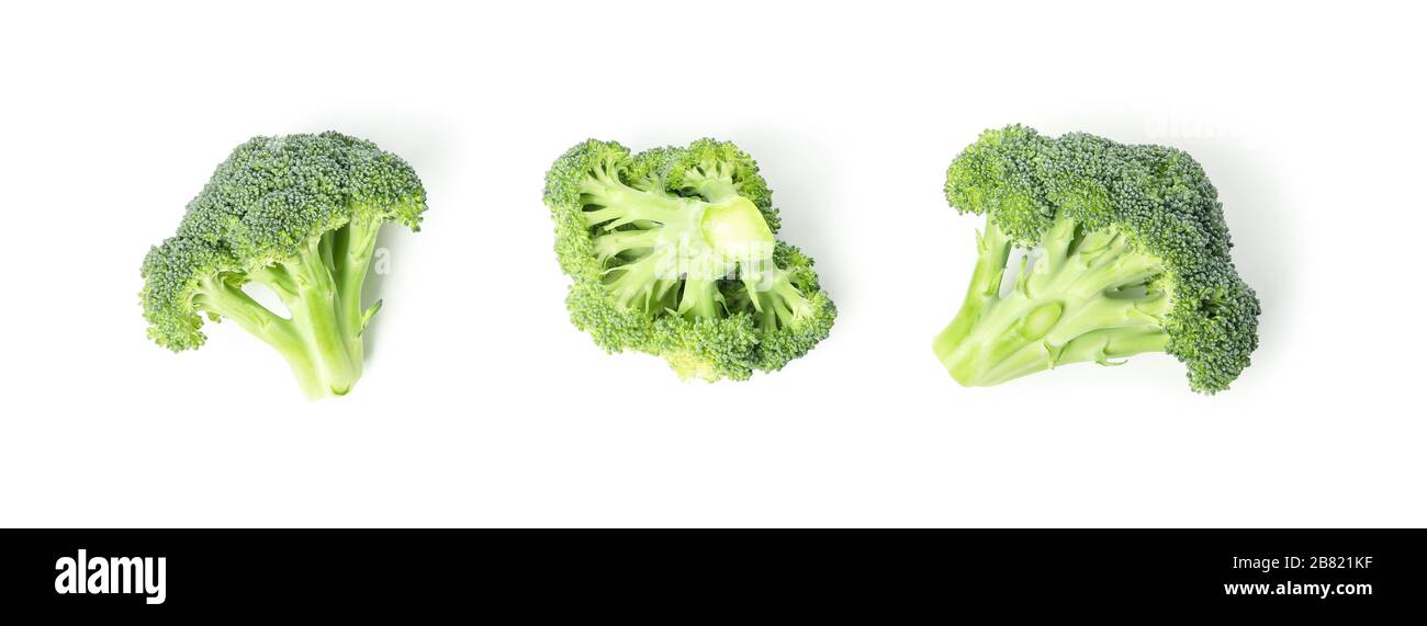 Broccoli isolated on white background, top view. Fresh vegetable Stock ...