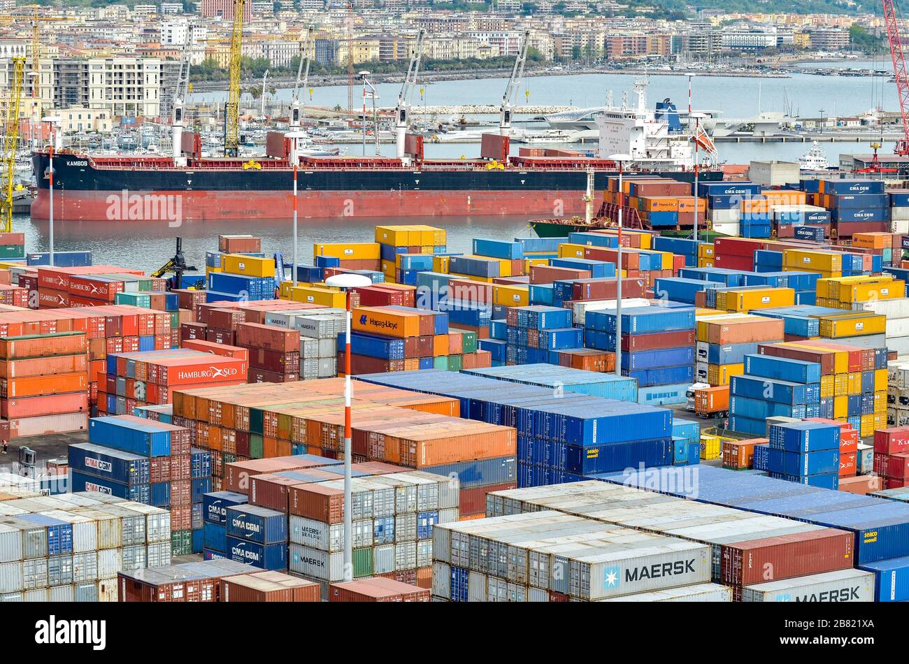 Piles of containers in the harbor of Salerno Stock Photo - Alamy