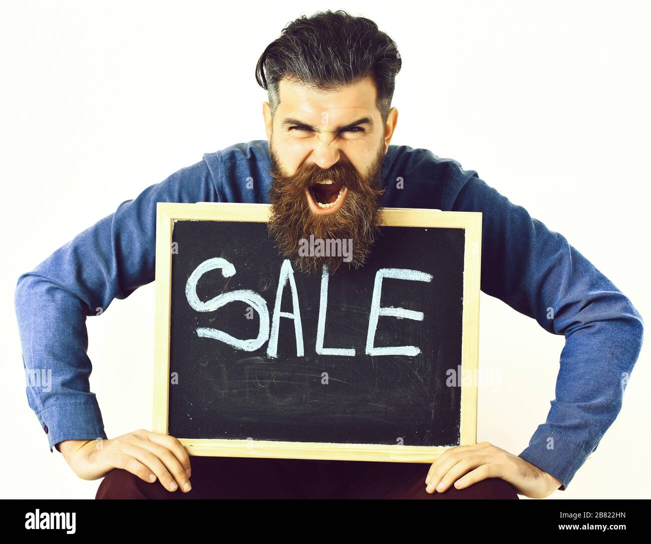 Bearded man, long beard. Brutal caucasian angry hipster with moustache ...