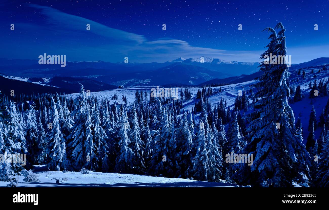 Snow Mountains At Night