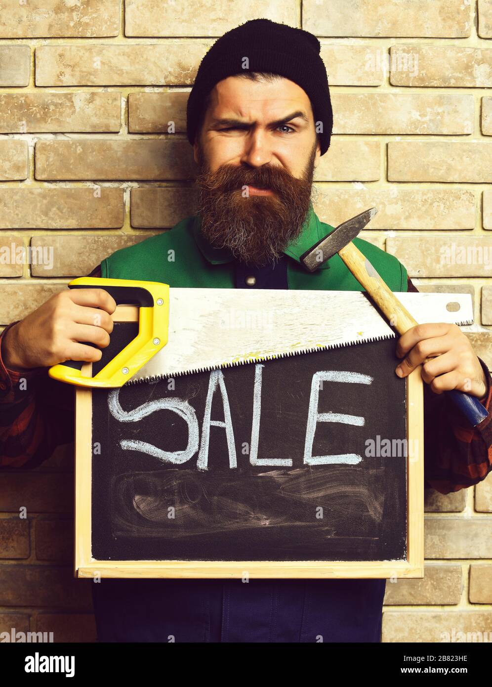 bearded worker man, long beard, brutal caucasian hipster with moustache ...