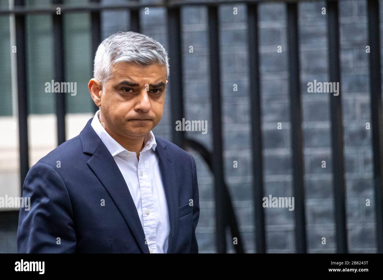 London, UK. 19th Mar, 2020. Sadiq Khan Mayor of London leaves a meeting ...