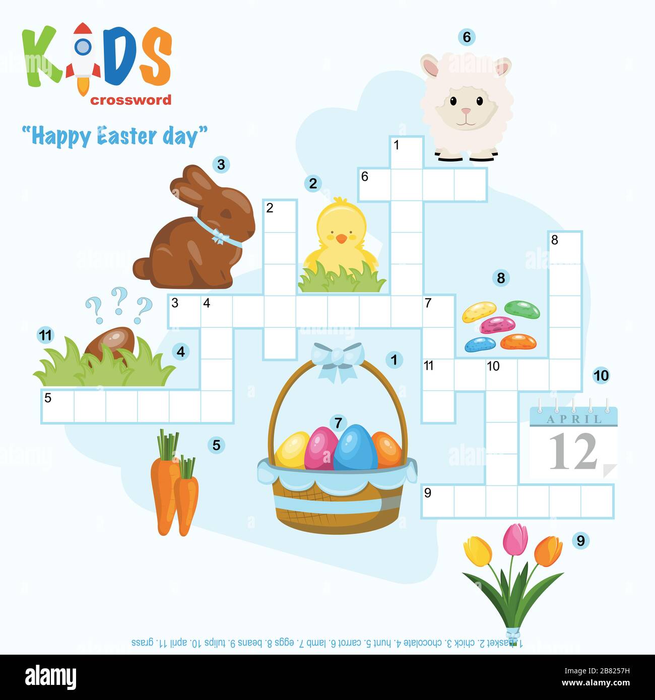 Easy crossword puzzle 'Happy Easter Day', for children in elementary ...