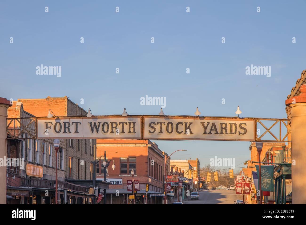 stockyard district of fort worth signs Texas Stock Photo - Alamy