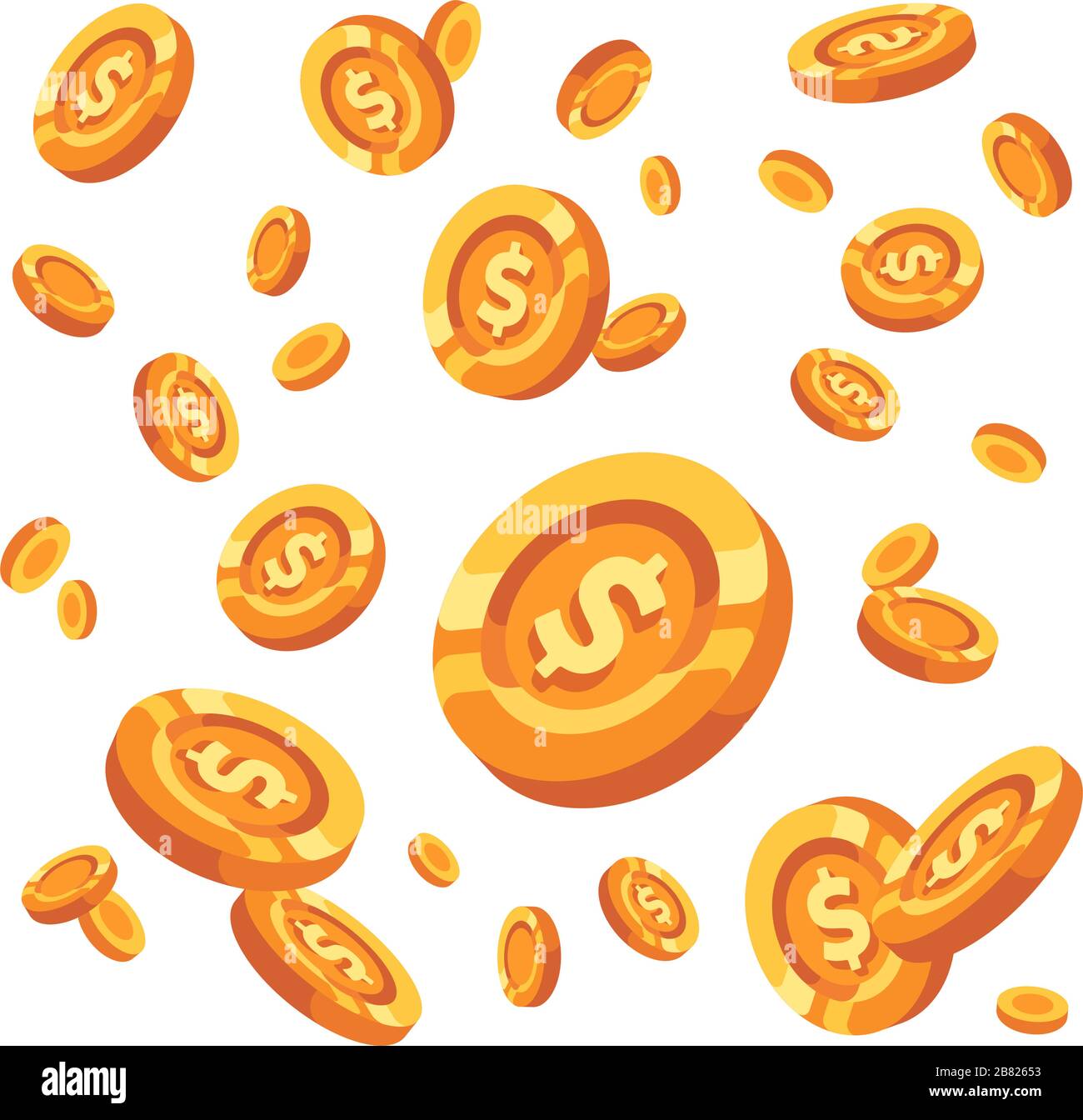 Gold coins falling down. Flying coins flat illustration Stock Vector ...