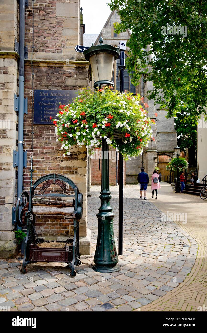 Historic streets in the city center of Gouda, The Netherlands Stock ...