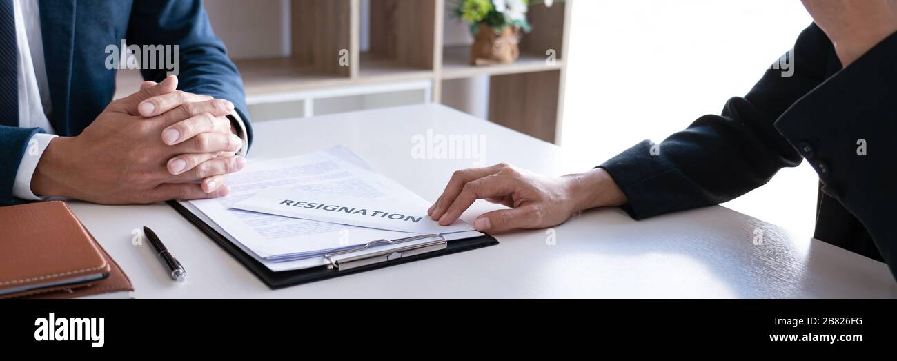 Employee businessman submit or sending resignation document letter to ...