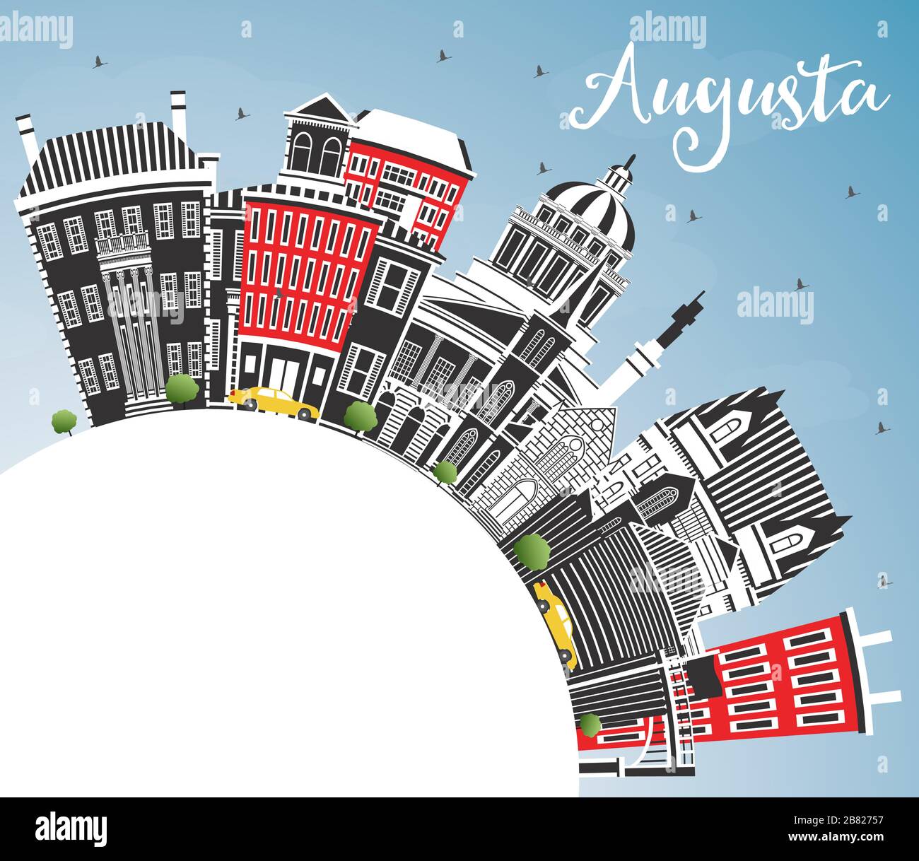 Augusta Maine City Skyline with Color Buildings, Blue Sky and Copy ...