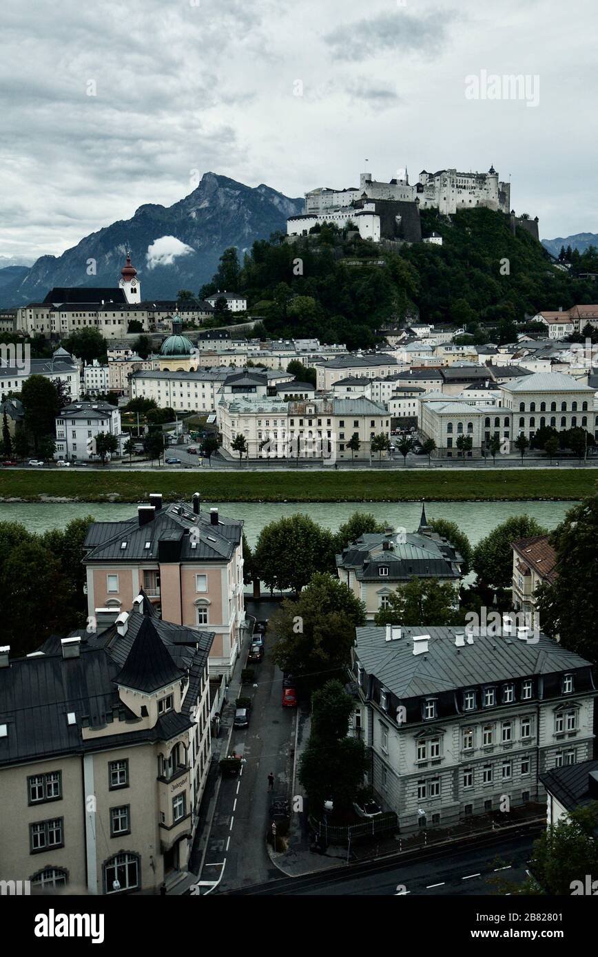 View overlooking Salzburg, Austria, with a view of Fortress ...