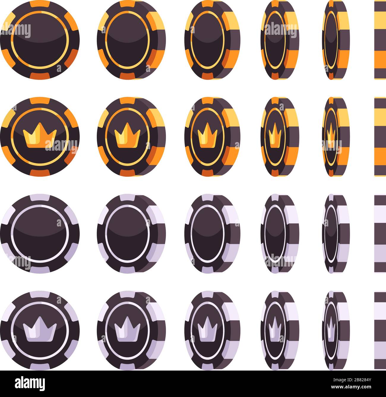 Set of gold and silver poker chips at different angles. Casino flat ...