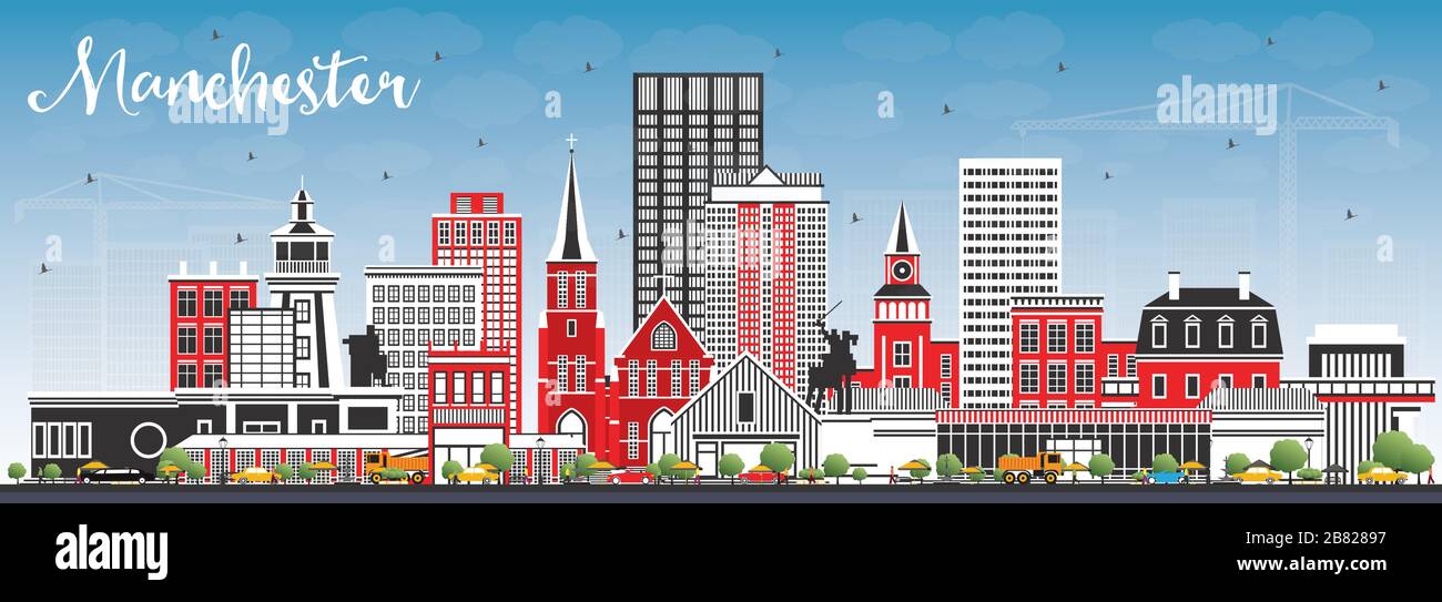 Manchester New Hampshire City Skyline with Gray Buildings and Blue Sky ...