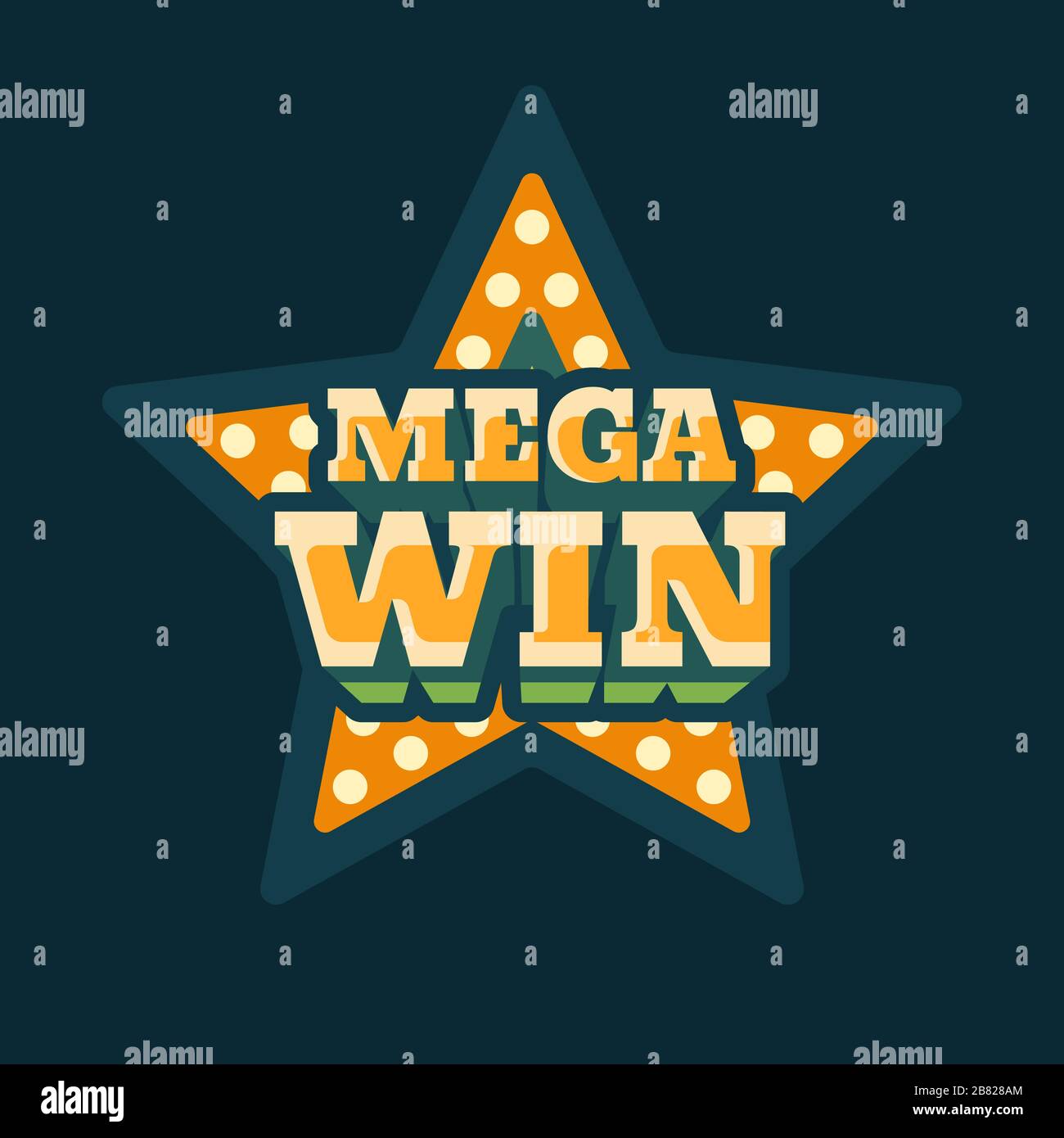 Mega win casino green star retro sign flat illustration Stock Vector ...