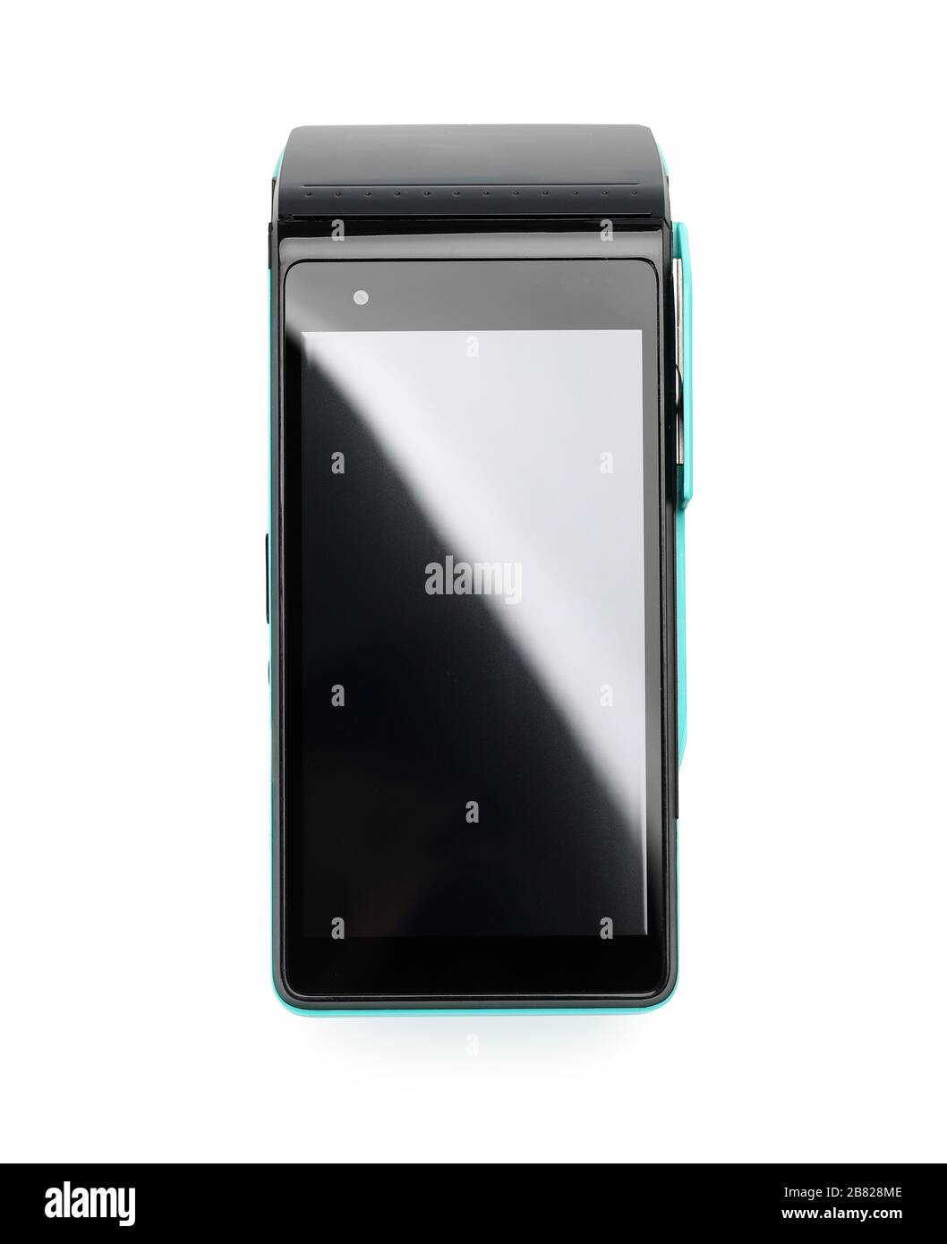 Pos terminal device for reading banking cards isolated on white ...