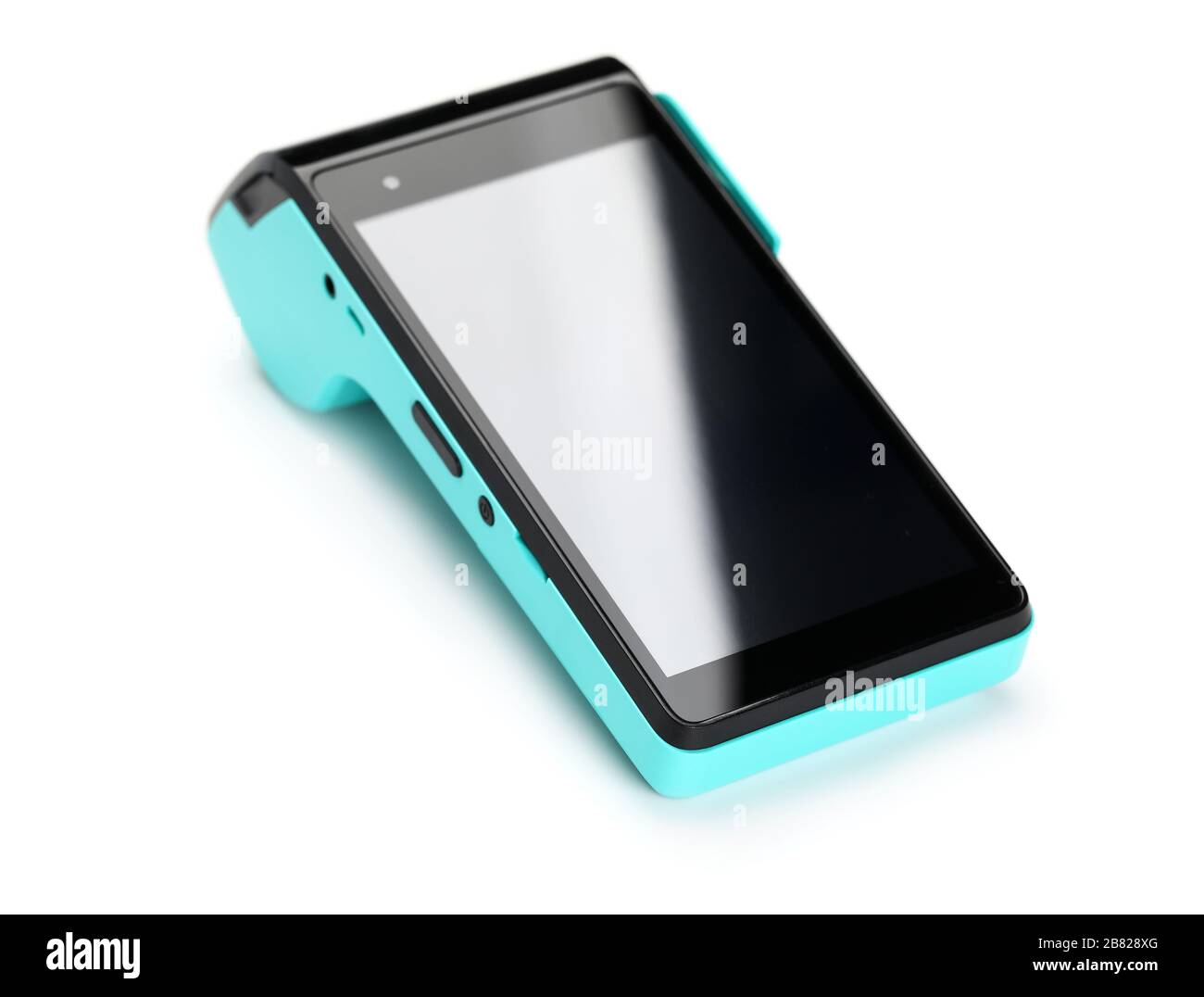 Pos terminal device for reading banking cards isolated on white ...