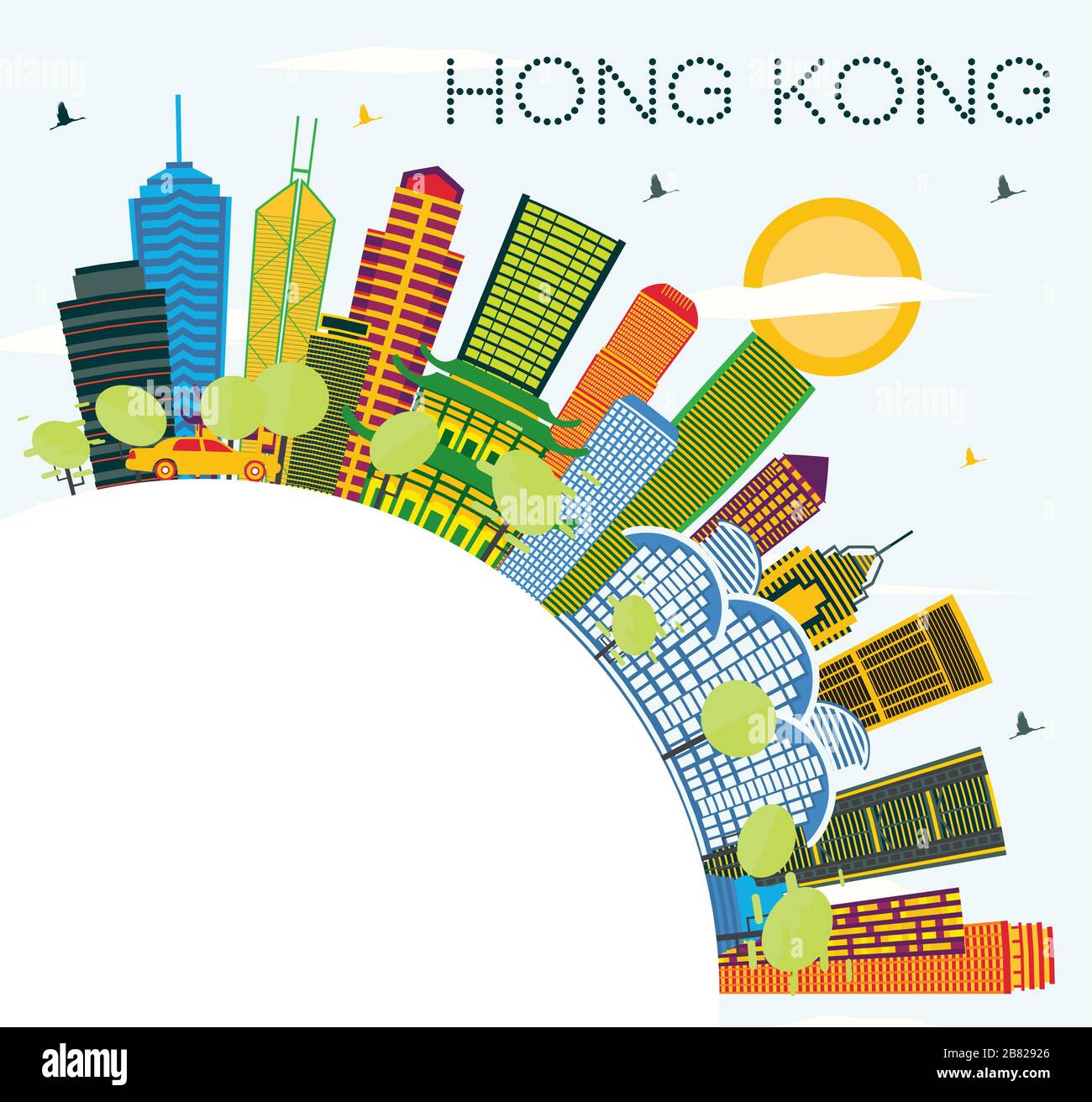Hong Kong China City Skyline with Color Buildings, Blue Sky and Copy ...