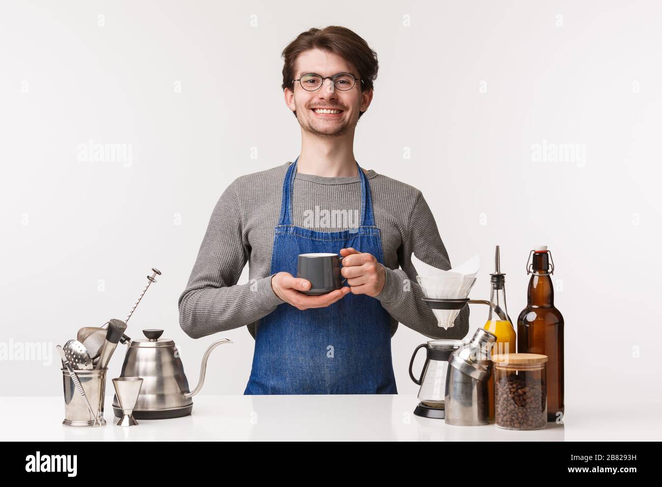 Barista, cafe worker and bartender concept. Portrait of cheerful ...