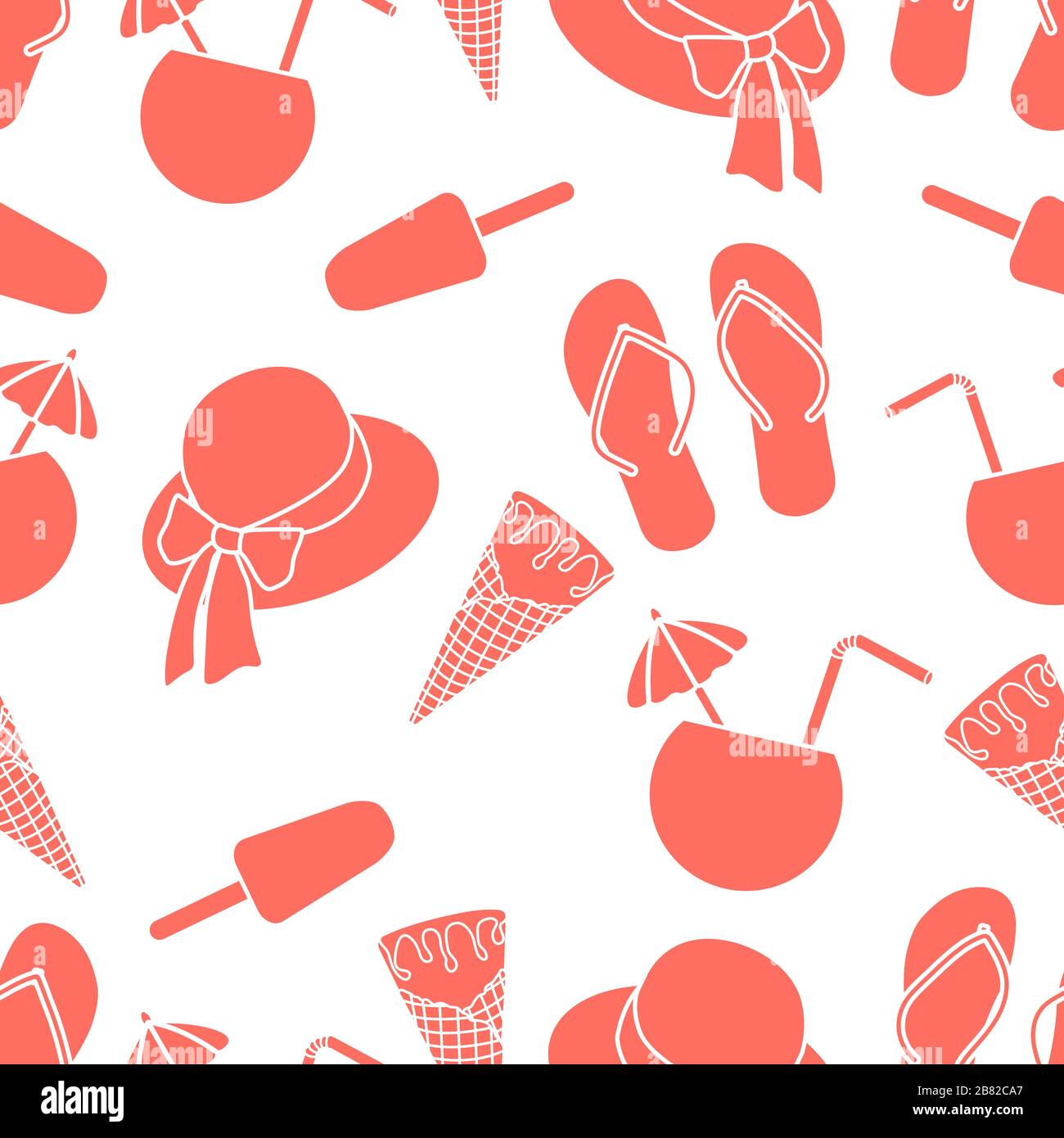 Vector travel seamless pattern Illustration with sun hat, ice cream ...