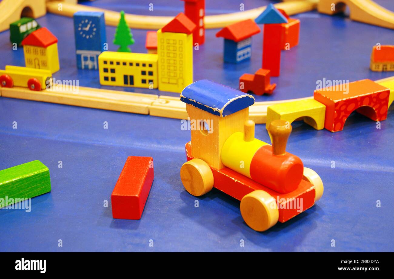 Toy village with railway game scene Stock Photo - Alamy