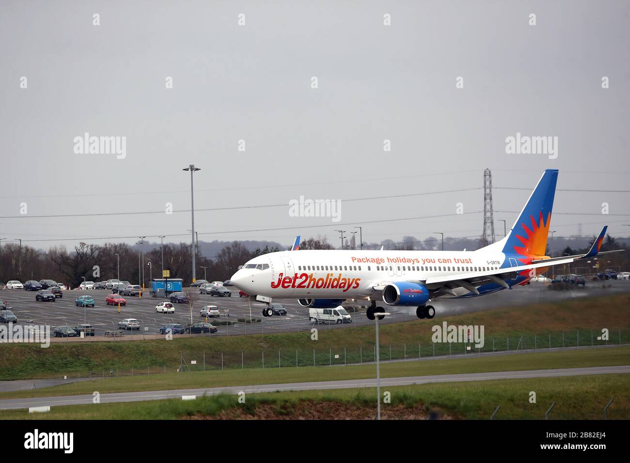 A Jet2 plane lands at Birmingham Airport where there is an empty ...