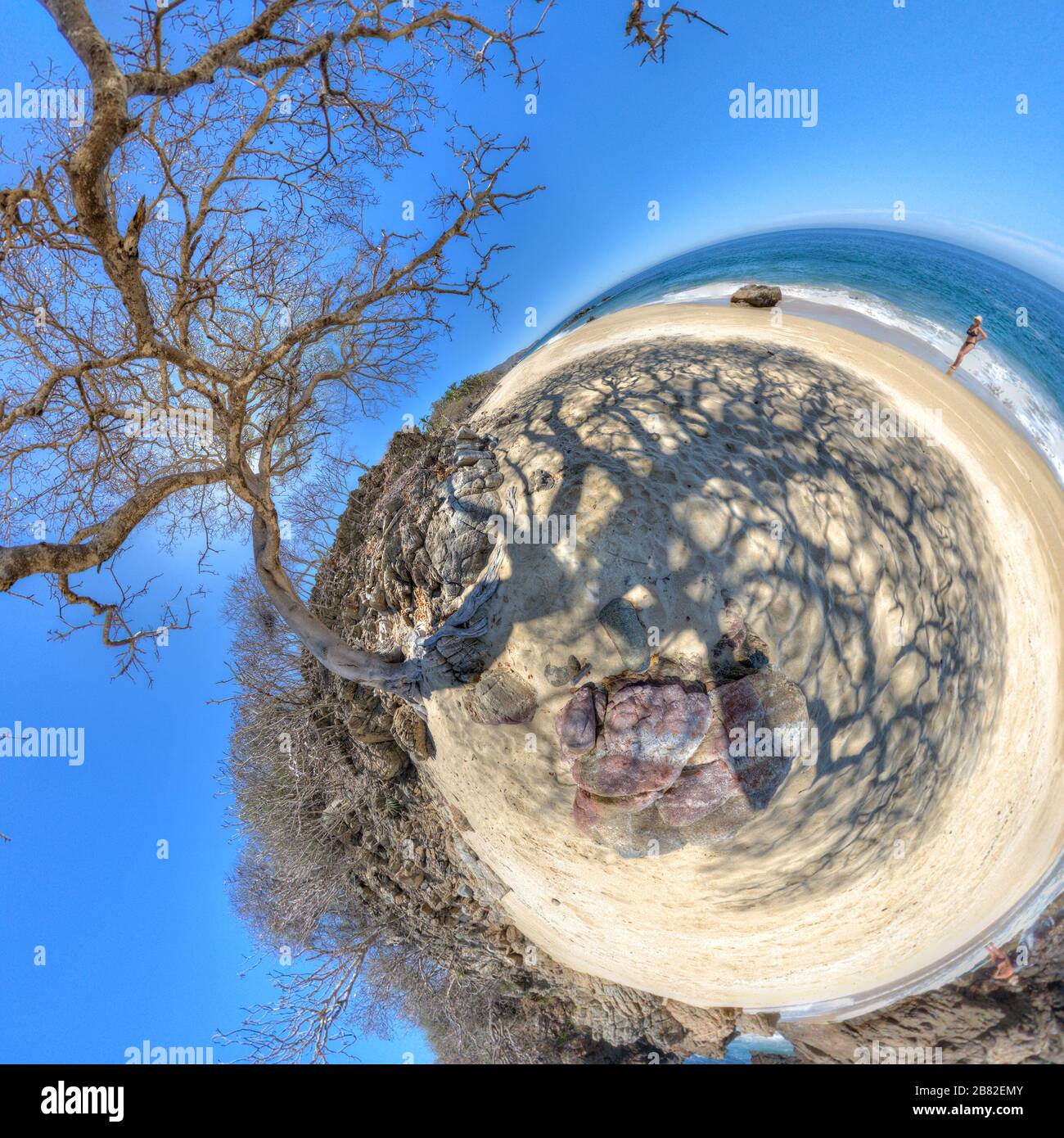 Living alone on remote island, conceptual image of safe world far away ...