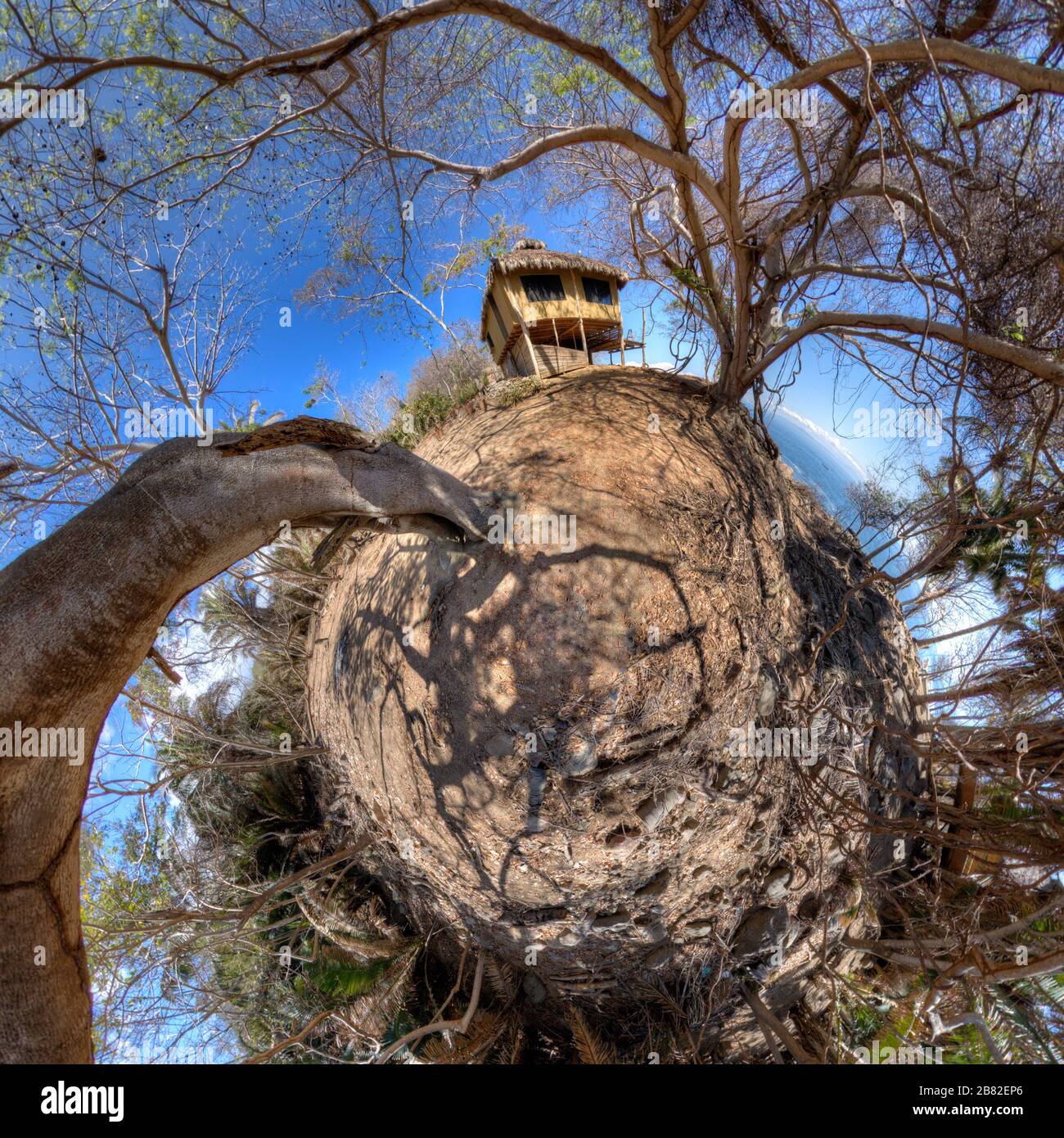 Conceptual image of remote house on island being isolated of ...