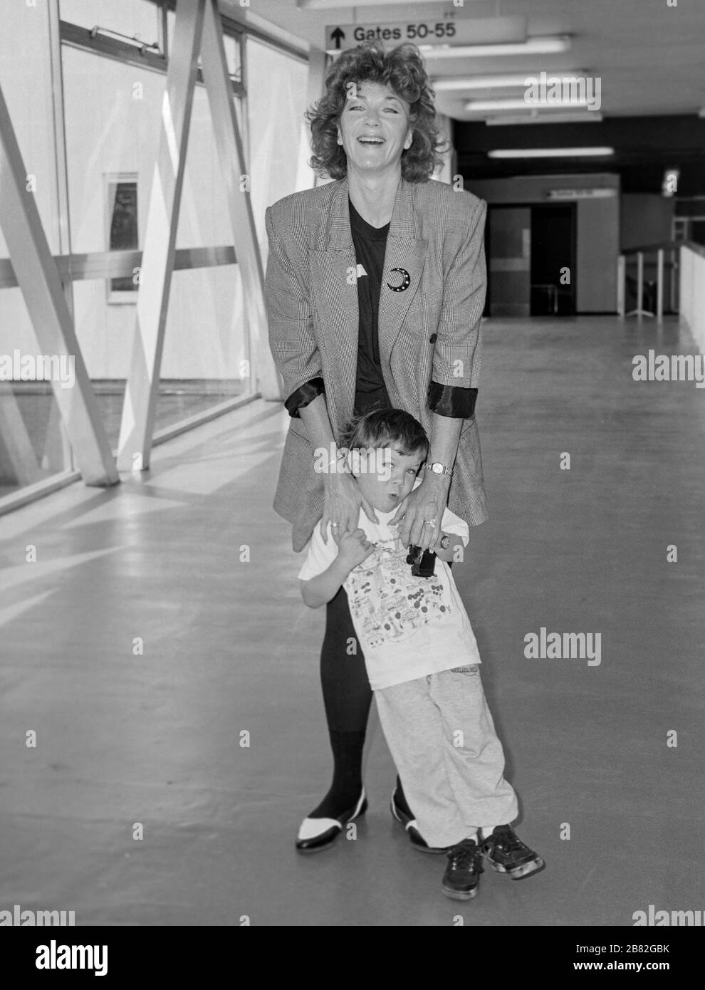 Canadian actress Linda Thorson with her son Trevor arriving at London's ...