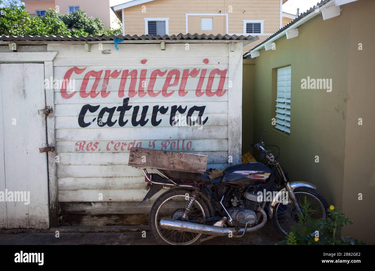 Small butcher shop in the town of Bayahibe, Dominican Republic Stock ...