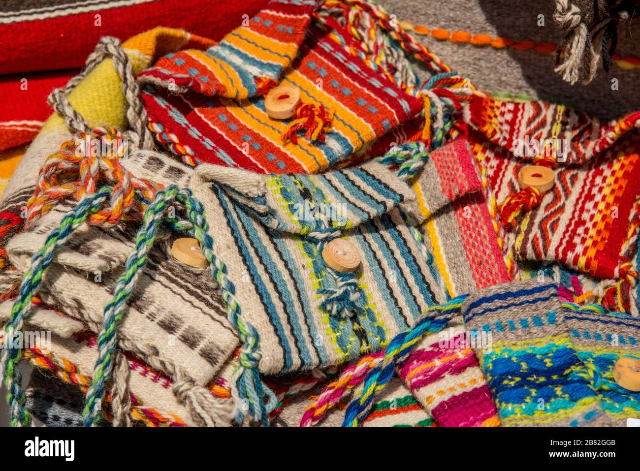 traditional Bulgarian handmade woven bags of wool Stock Photo - Alamy