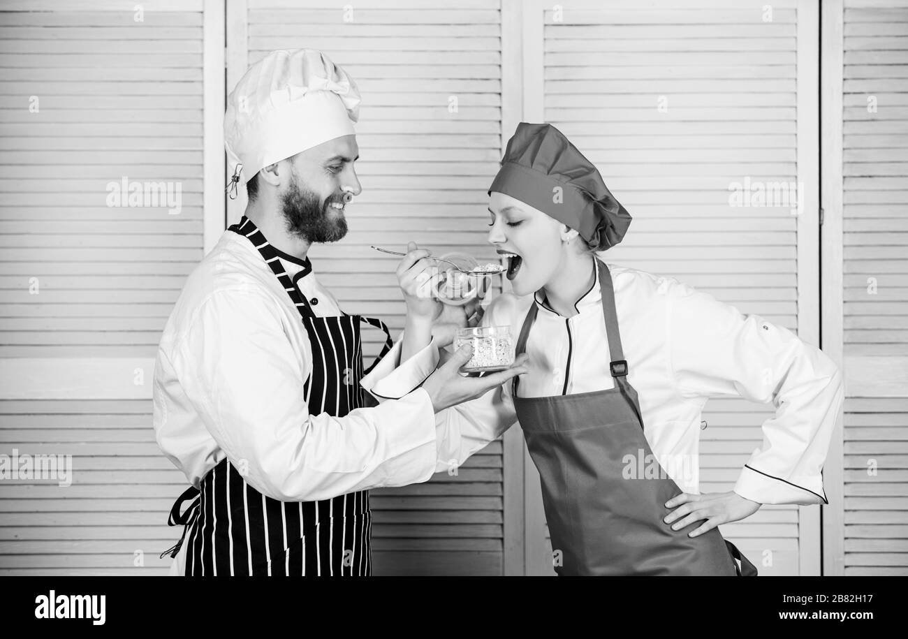 Try ingredients before cook. Estimate taste. Healthy food. Healthy ...